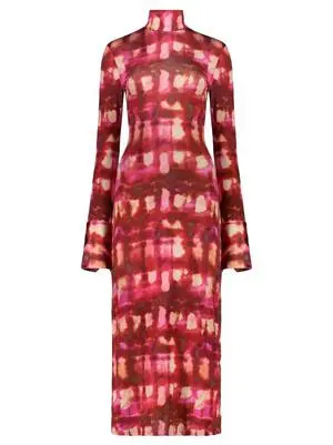 ELLERY Mock Neck Long Sleeve Midi Dress - Red