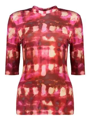 ELLERY Abstract Print Three-quarter Sleeve Top - Red