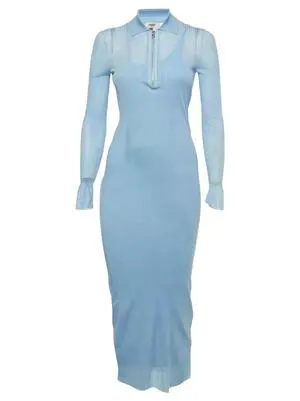 Fendi Ribbed Zip-front Dress - Blue