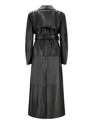 Sportmax Belted Leather Coat - Black