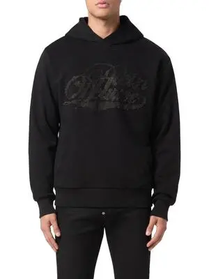 Philipp Plein Cotton Hoodie With Logo And Rhinestones - Black