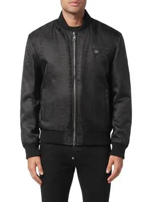 Philipp Plein Nylon Bomber Jacket With Hexagon Logo - Black