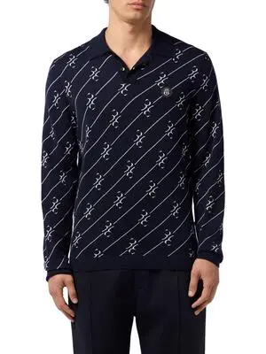 BILLIONAIRE Merino Wool And Silk Polo Shirt With Logo - Navy