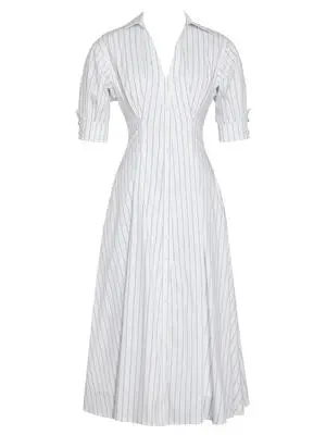 MISS CIRCLE NEW YORK Palina Pinstripe Cotton Poplin Midi Shirt Dress - Black/white