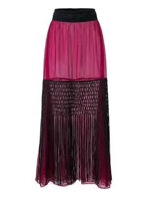 L2R THE LABEL Embellished Sheer Organza Skirt With Fringe - Red
