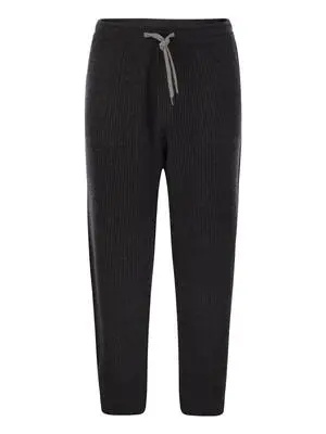 Brunello Cucinelli Drawstring Ribbed Track Pants - Black