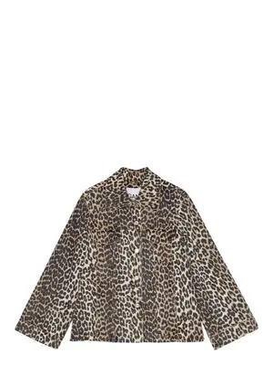 GANNI Animal Print Denim Jacket - Leopard