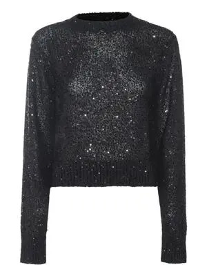 Brunello Cucinelli Sequined Long Sleeve Sweater - Black