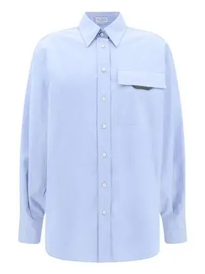 Brunello Cucinelli Long Sleeve Jewel-embellished Pocket Shirt - Blue