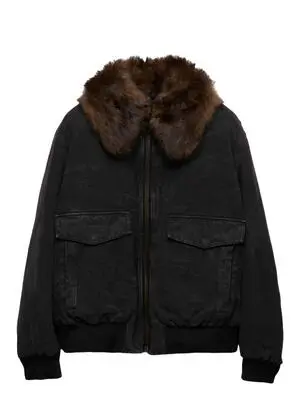 Prada Long Sleeve Zip-up Jacket With Removable Wool Collar - Black