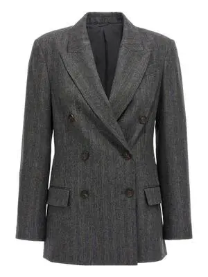 Brunello Cucinelli Striped Double-breasted Blazer - Black