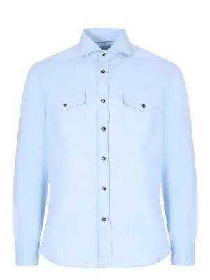 Brunello Cucinelli Collared Long-sleeved Shirt - Blue