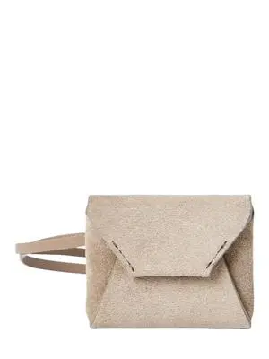 Brunello Cucinelli Suede Handbag Charm With Snap Button Closure - Beige