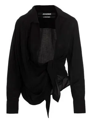 JACQUEMUS Jacquemus Deep Neckline Knot Detail Blouse