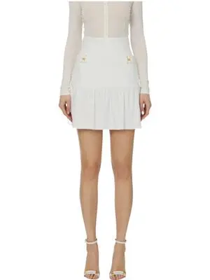 ELISABETTA FRANCHI Elisabetta Franchi Linen-Blend Mini Skirt With Jewelled Logo Detail