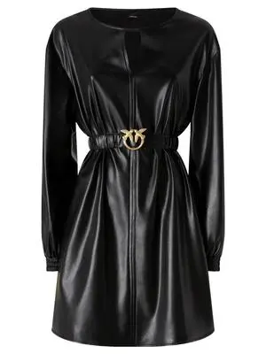 Pinko Cut-out Detailed Crewneck Short Dress With Long Sleeves - Black