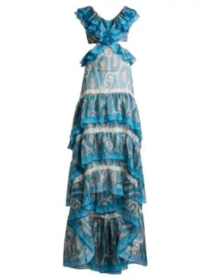 Etro Ruffled Paisley Maxi Dress - Blue