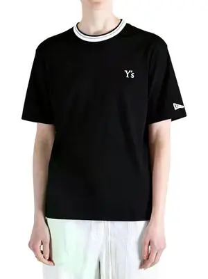 Y’s Logo-embroidered Striped Trim T-shirt - Black