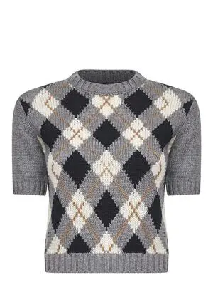 Prada Check-pattern Short-sleeved Jumper - Grey