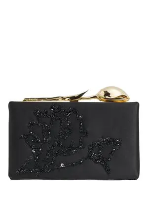 Erdem Embellished Bloom Clutch Bag With Top Handle - Black