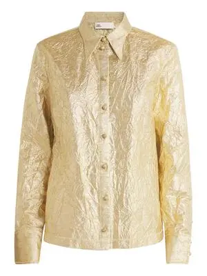 Tory Burch Silk-blend Crushed Metallic Shirt - Gold