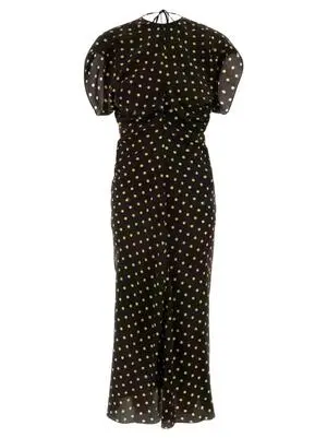 Marni Polka Dot Ruched Midi Dress - Brown