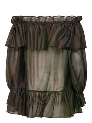 BLANCA VITA Ruffled Off-the-shoulder Blouse - Brown