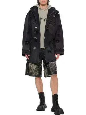 THUG CLUB Distressed Hard-washed Denim Shorts - Black