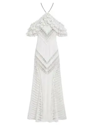 Amen Lace-panelled Ruffled Maxi Dress - White