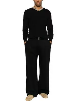 Burberry V-neck Sweater With Check Trim - Black