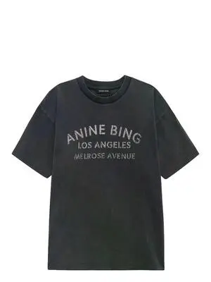 ANINE BING Melrose Stencil-print Cotton T-shirt - Black
