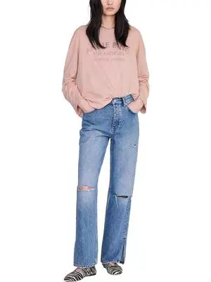 ANINE BING Ivan Long-sleeve Cotton T-shirt - Pink