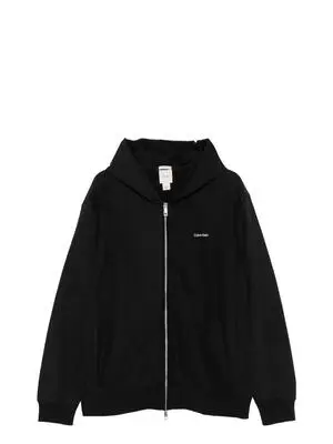Calvin Klein Embroidered Logo Zip-up Hoodie - Black