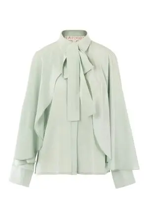 LA FUORI La Fuori Mint Secret Spell Tie-Neck Silk Crepe Top