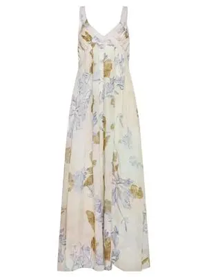 Seventy Floral Print V-neck Maxi Dress - Neutrals