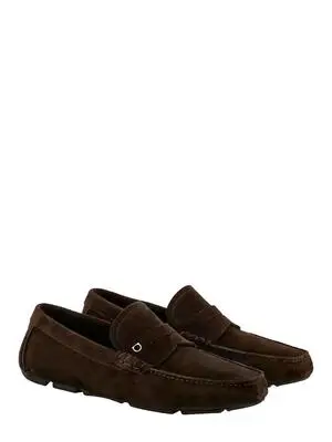 FERRAGAMO Gancini Suede Loafers - Brown