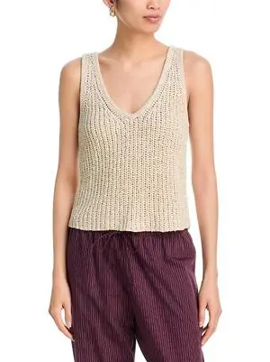 Aqua Tape Yarn V Neck Knit Tank - Tan