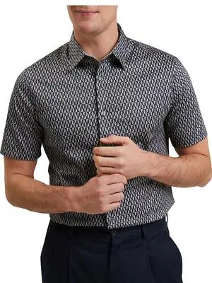 Ted Baker London Cambay Geometric Leaf Print Short Sleeve Shirt Navy