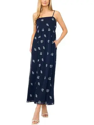 CECE DUPRAZ Embroidered Seashell Maxi Dress - Classic Navy