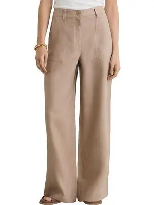 REISS Petites Ashby Linen Wide Leg Pants - Neutral