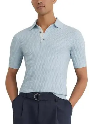 REISS Era Short Sleeve Textured Sweater Polo - Soft Blue