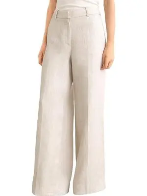 REISS Nolan Wide Leg Linen Blend Pants - Neutral