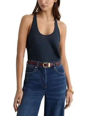 REISS Lidie Linen Vest - Navy