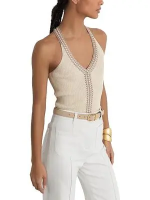 REISS Nora Braided Trim Top - Neutral