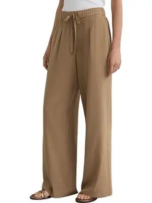 REISS Silk Wide Leg Pants - Camel