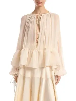 LIBEROWE Peplum Silk Blouse - Blush
