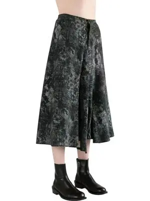 Y’s Abstract Print Asymmetric Hem Trousers - Grey