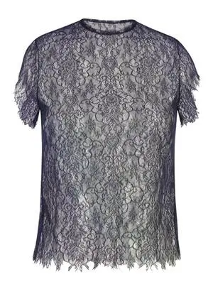 PAULINE DUJANCOURT Lace-embroidered Sheer T-shirt - Blue