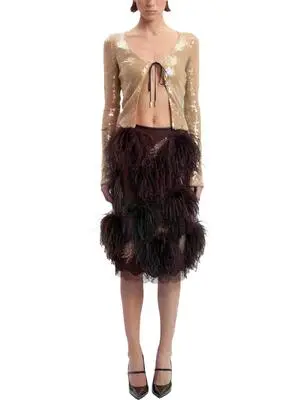 16Arlington Arno Feather-trim Sequin-embellished Midi Skirt - Brown