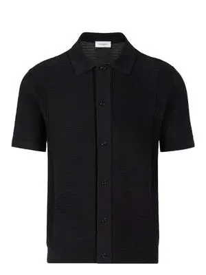 PAOLO PECORA Textured-knit Short-sleeve Shirt - Black
